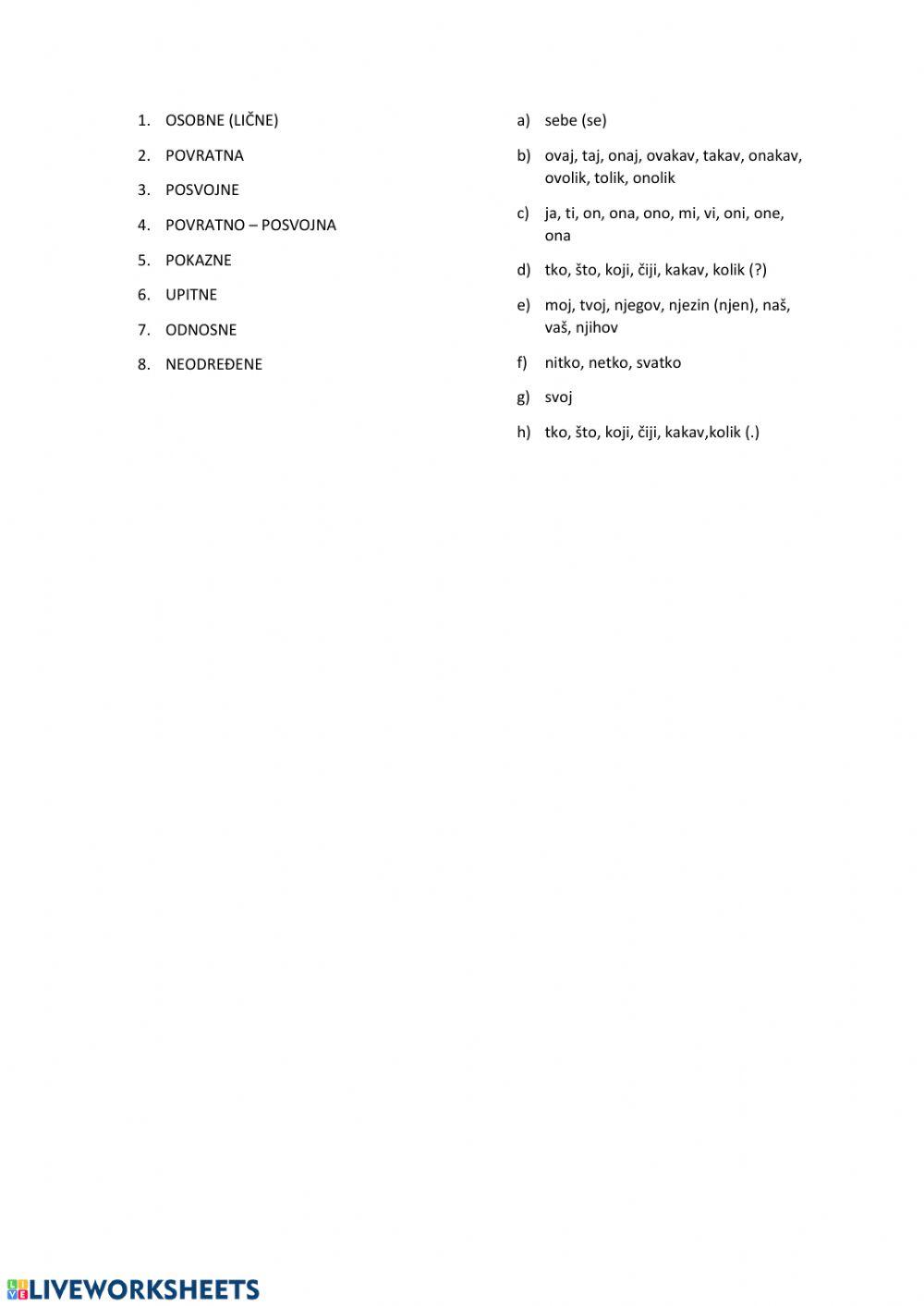 Zamjenice | Free Interactive Worksheets | 61931