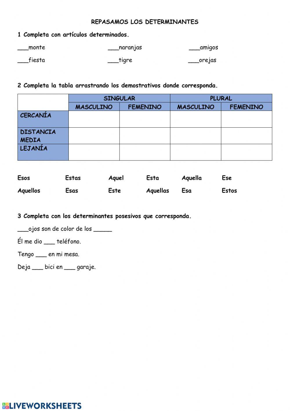 Determinantes worksheet | Live Worksheets