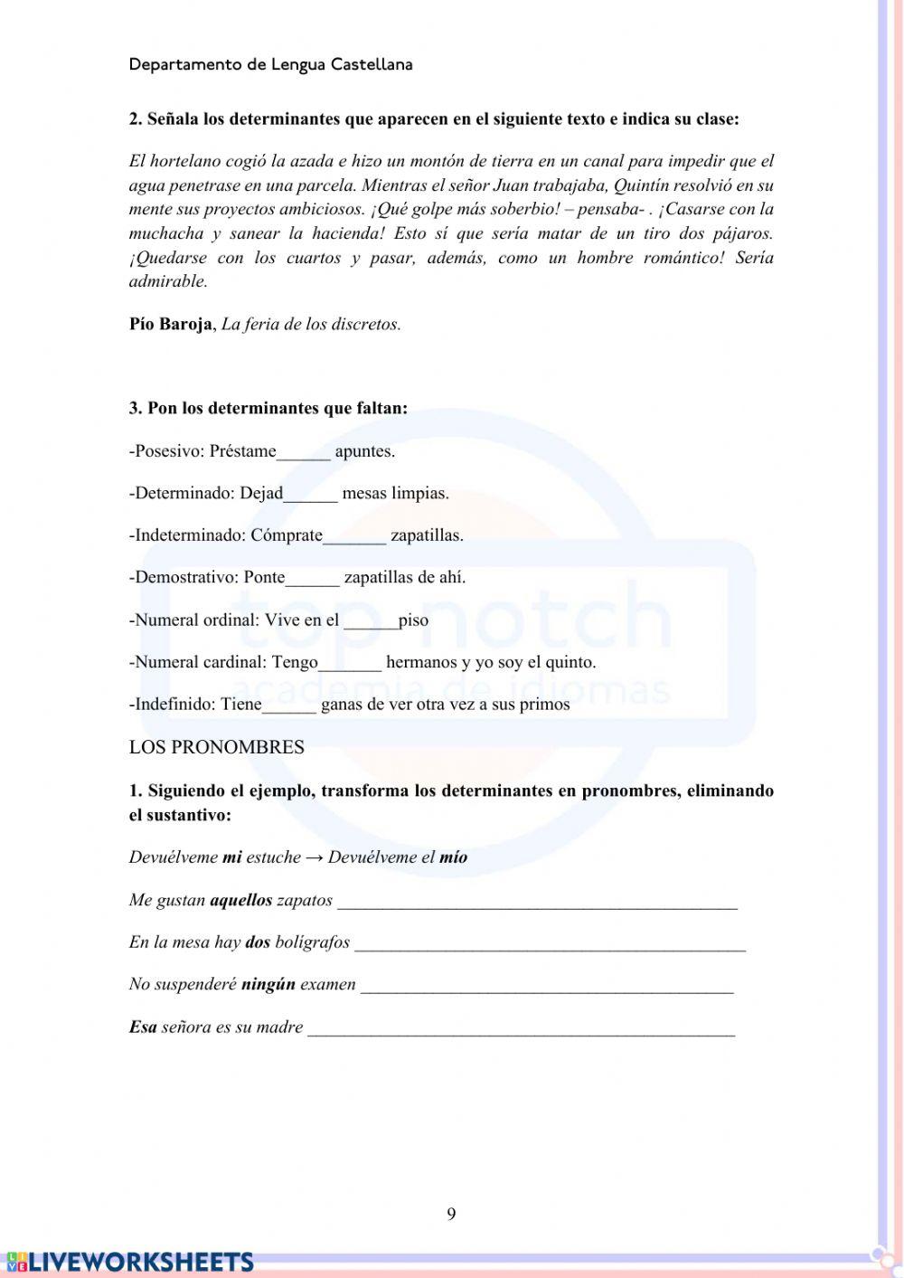 Gramática 9 worksheet | Live Worksheets