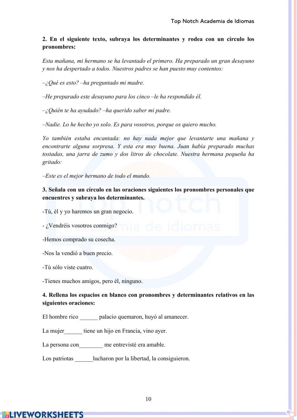 Gramática 10 worksheet | Live Worksheets