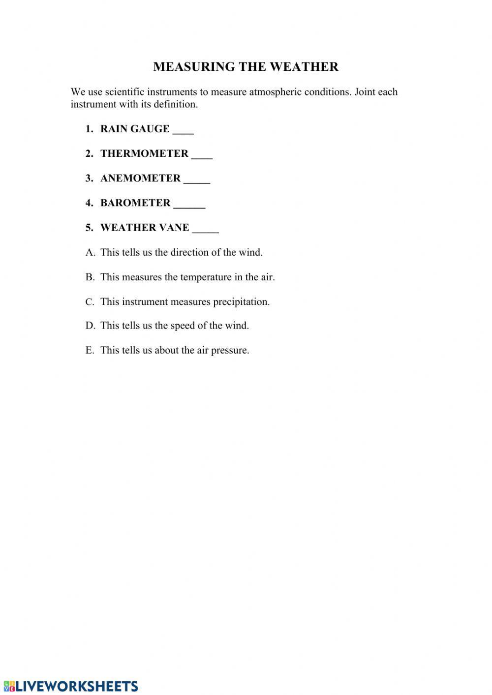Measuring the weather worksheet | Live Worksheets