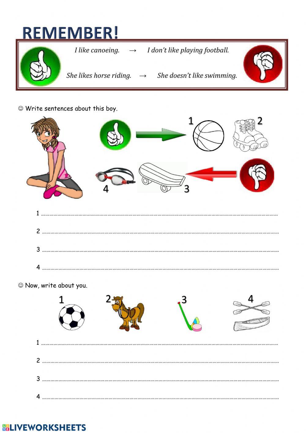 To like and free time activities interactive worksheet | Live Worksheets