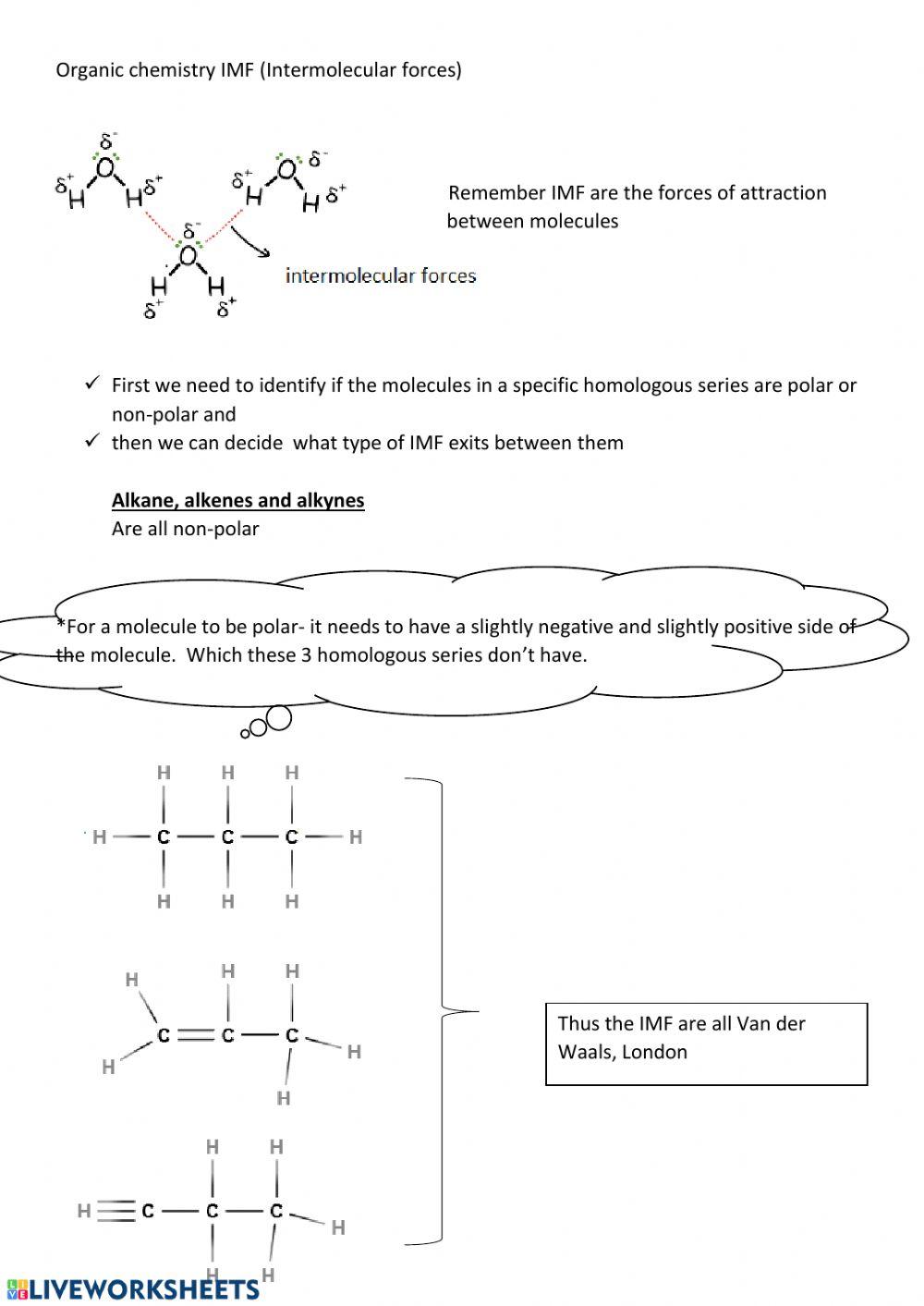 Organic chem IMF worksheet | Live Worksheets