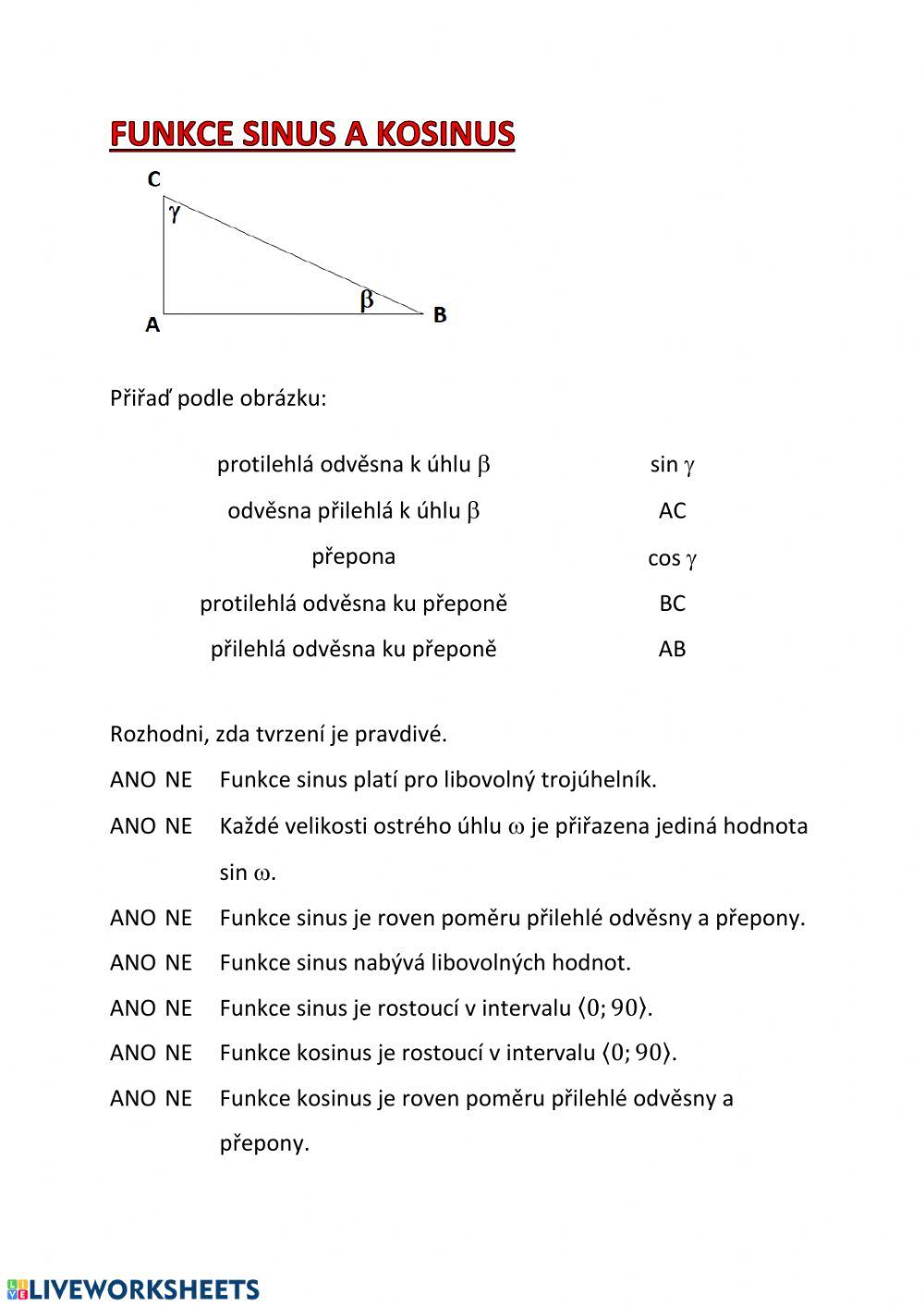 Sinus a kosinus | Free Interactive Worksheets | 63716