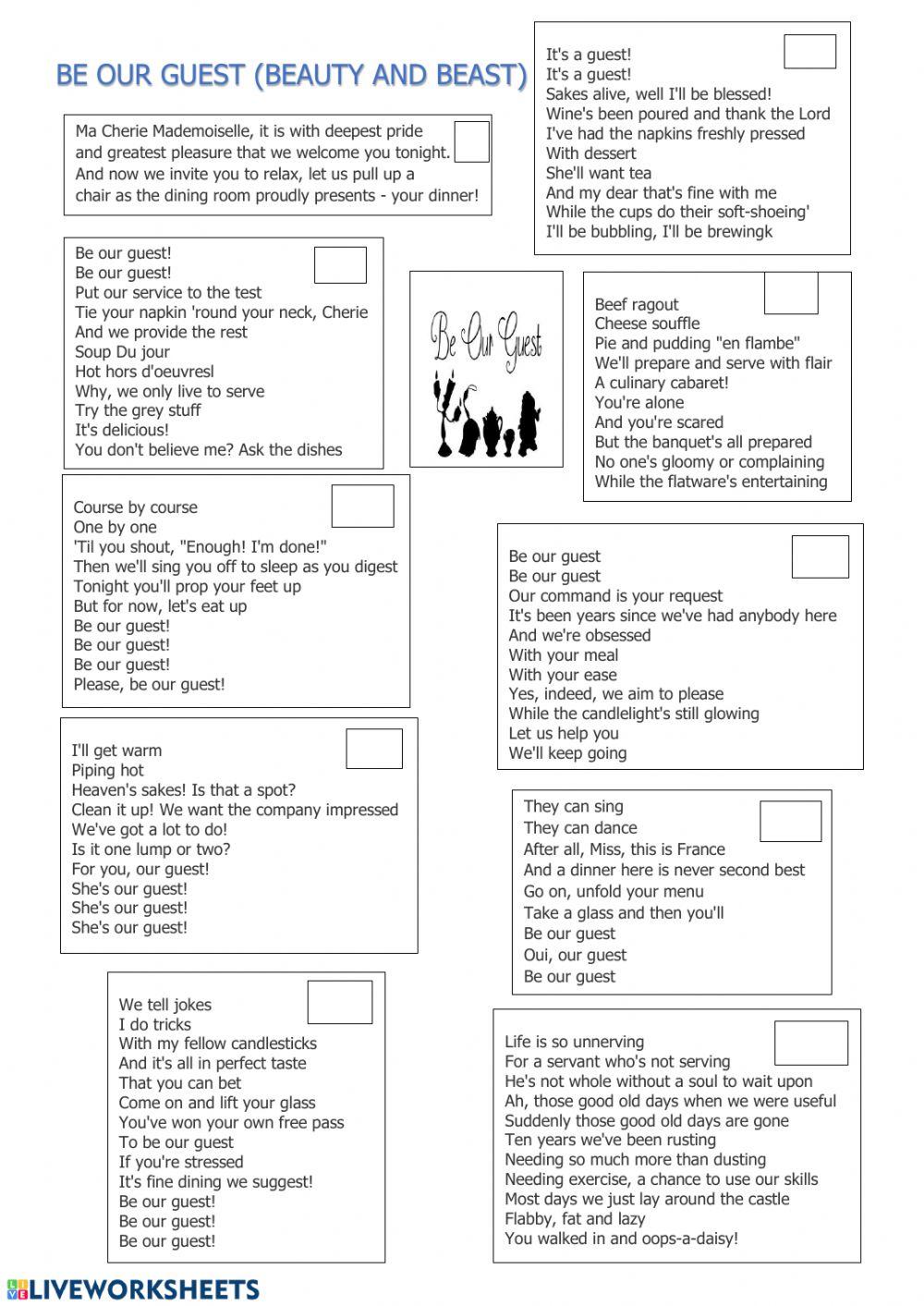 BE OUR GUEST (B… | Free Interactive Worksheets | 63921