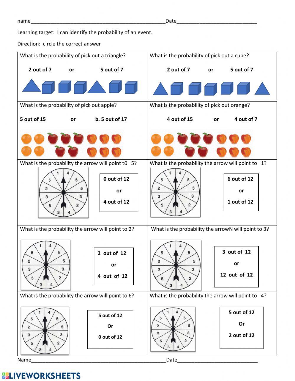 probability 5403756 | udangv11 | Live Worksheets