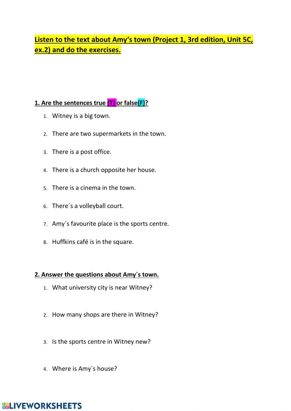 Amy' s town | Free Interactive Worksheets | 64546