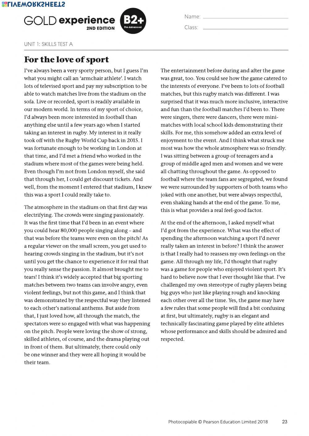 Reading FCE worksheet | Live Worksheets