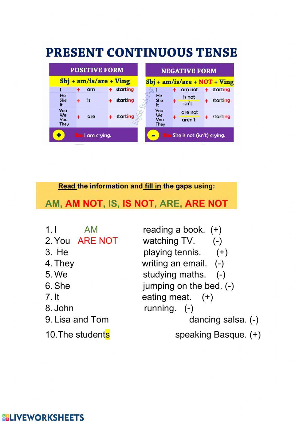 PRESENT CONTINUOUS BASICS worksheet | Live Worksheets
