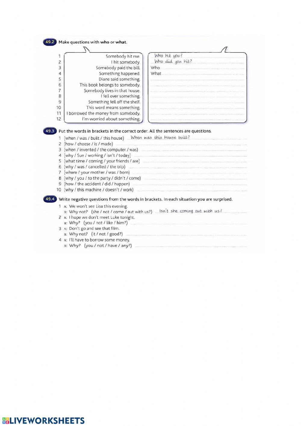 Questions - practice 1 worksheet | Live Worksheets