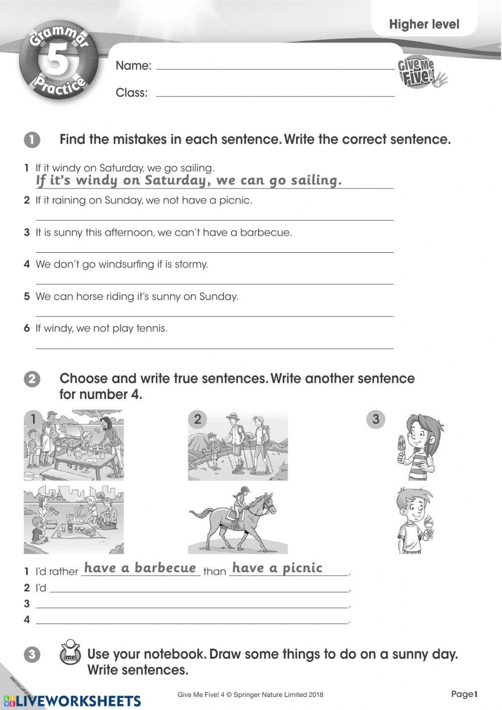Give me five 4 Unit 5 Grammar 2 online exercise for | Live Worksheets