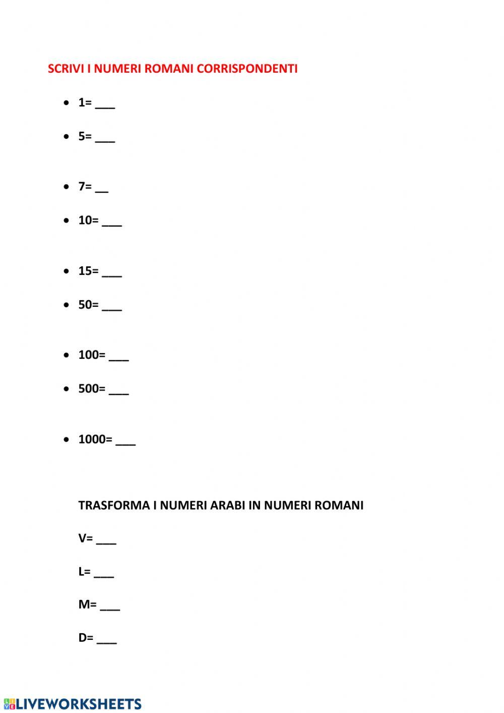 Numeri romani | Free Interactive Worksheets | 65106