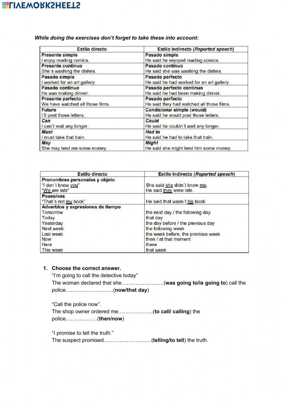 65199 | Reported speech | rsaezleon | LiveWorksheets