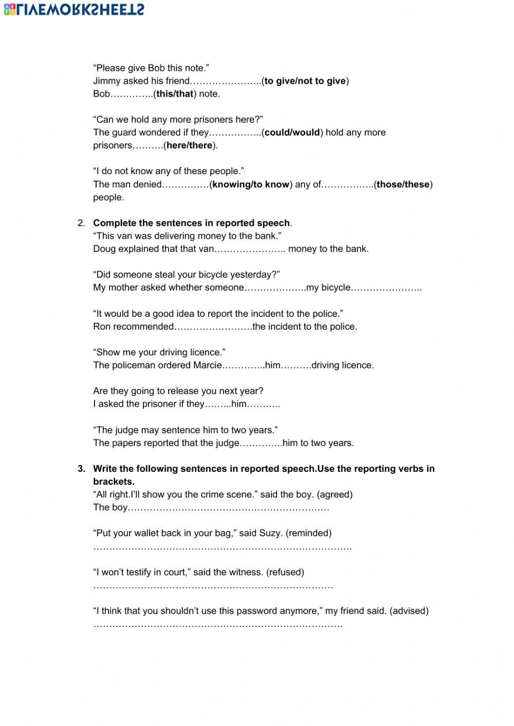 65199 | Reported speech | rsaezleon | LiveWorksheets