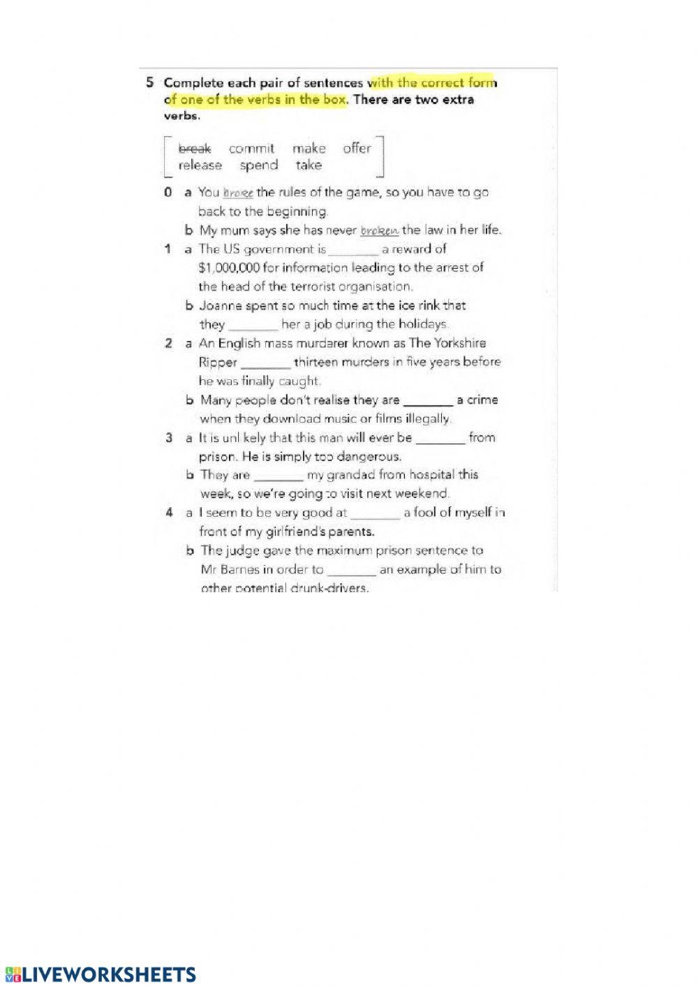 Verb patterns a… | Free Interactive Worksheets | 65416