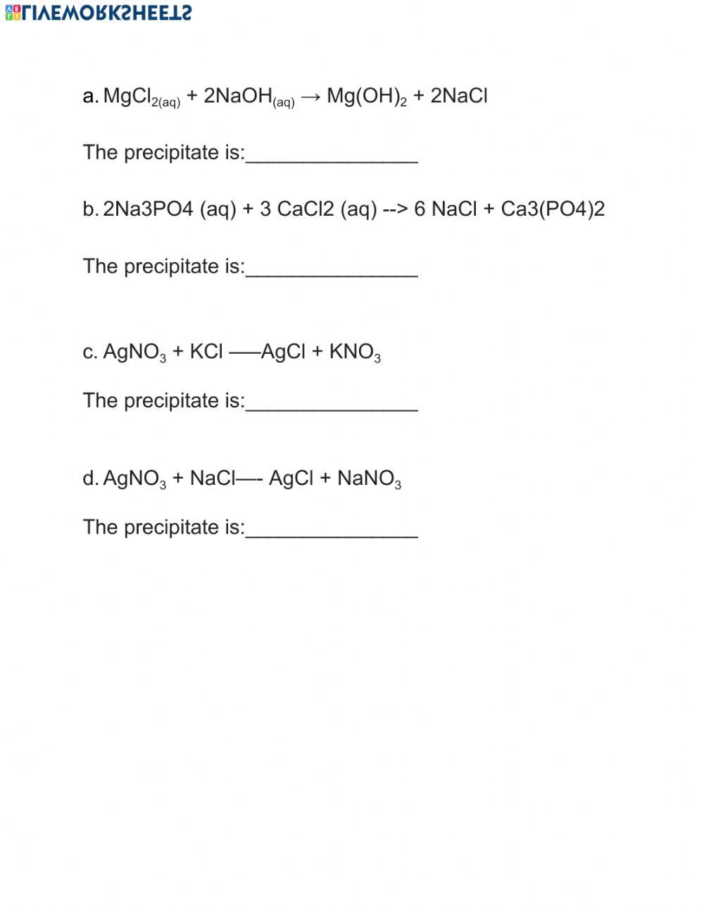 Ibtehal Abdulrahim | Precipitation reaction worksheet