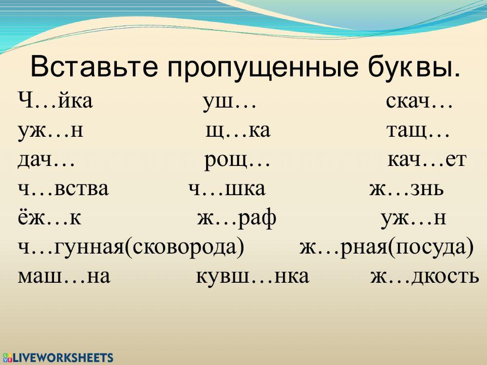 Ча ща чу щу жи ши Worksheet Live Worksheets