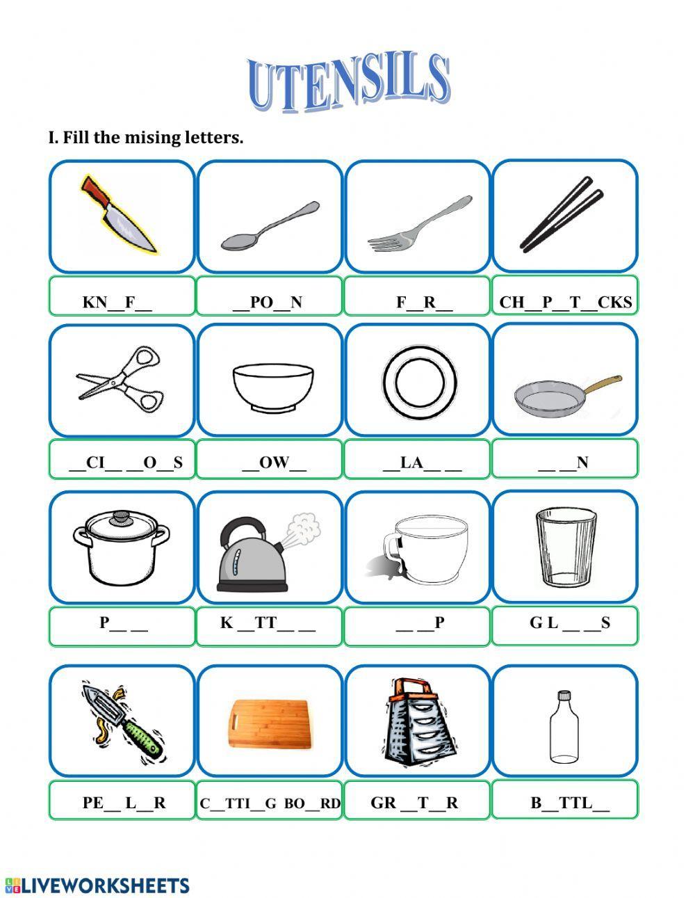 1790073 | utensils 1 | honeysuckleshs | LiveWorksheets