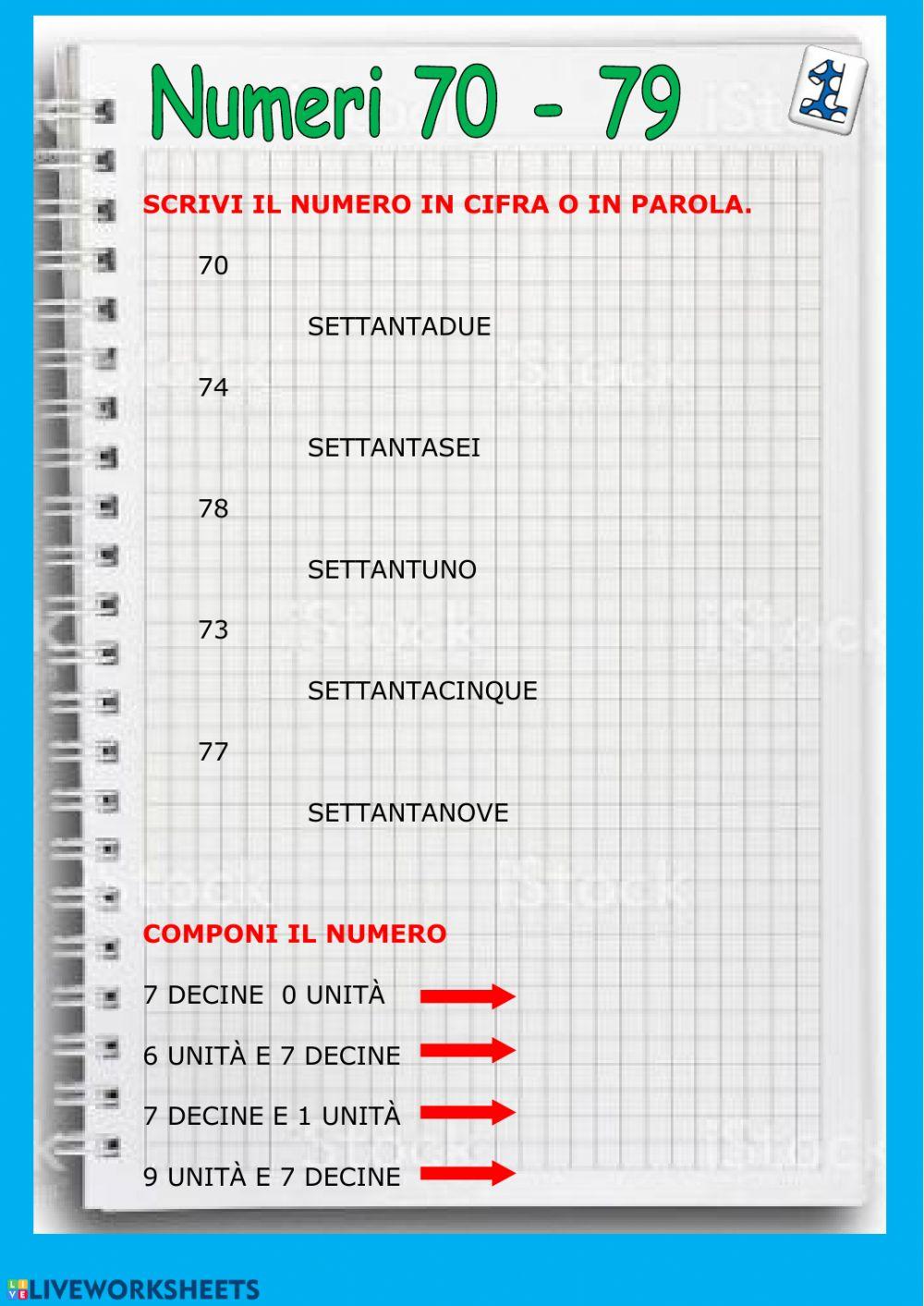 Numeri 70 - 79-1 worksheet | Live Worksheets