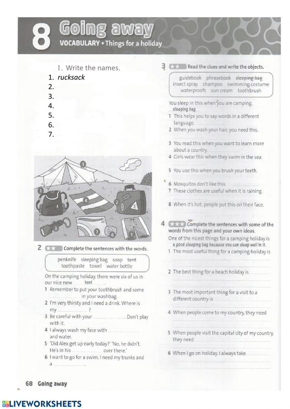 Holidays homework worksheet | Live Worksheets