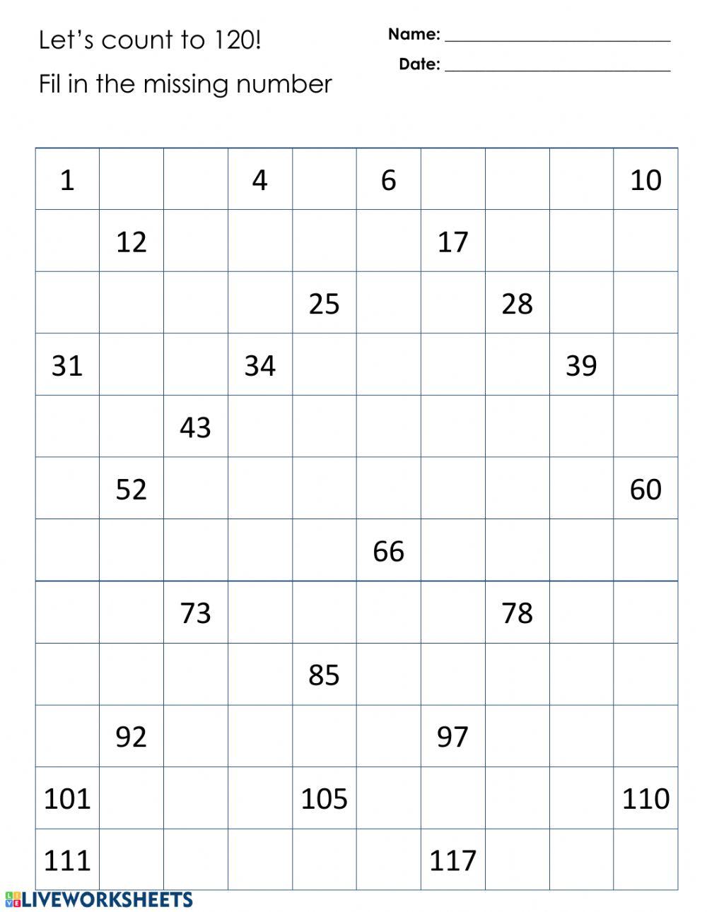 Missin Numbers To 120 Worksheet Live Worksheets missin-numbers-to-120-worksheet-live-worksheets