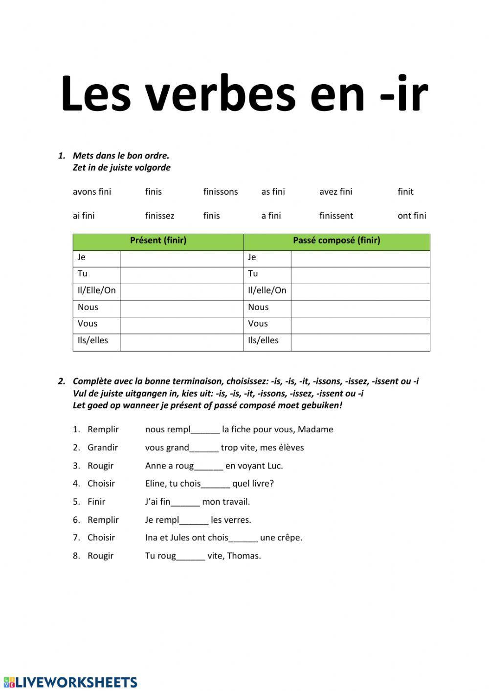 Les verbes en -… | Free Interactive Worksheets | 66686