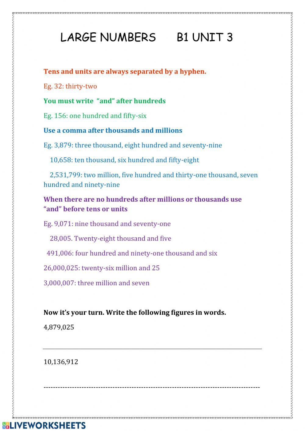 Large numbers | Free Interactive Worksheets | 66915