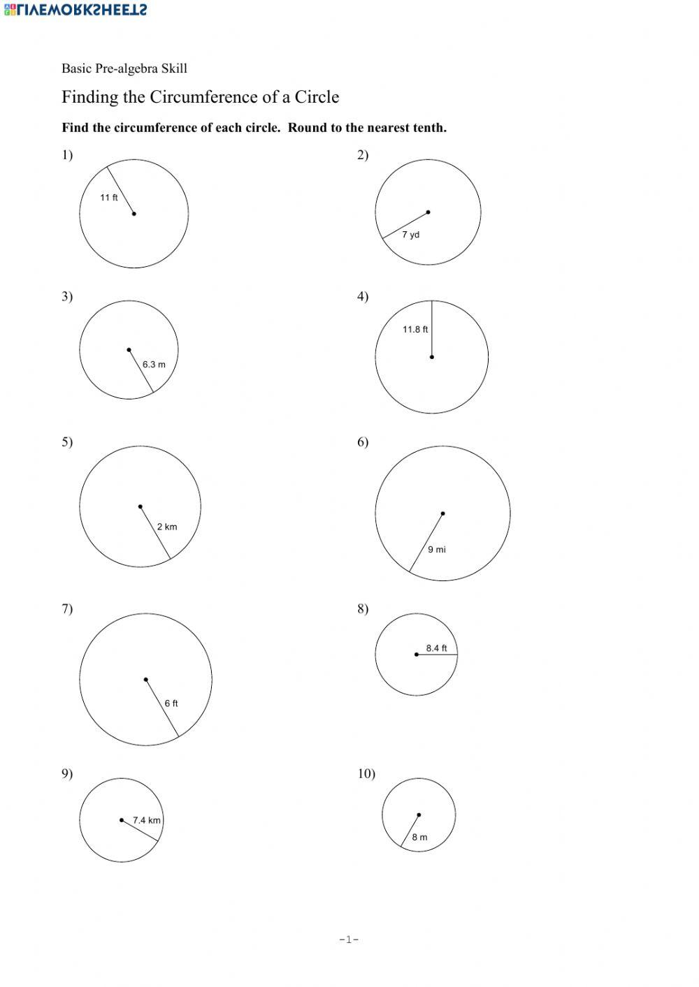 Circumference o… | Free Interactive Worksheets | 67032
