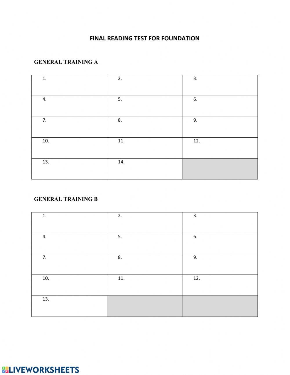 Foundation reading test 67174 | lequyen021185 | Live