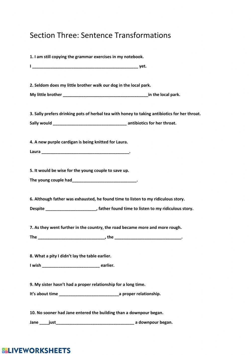 Sentence transformations 67202 | MilenaRuzheva | Live