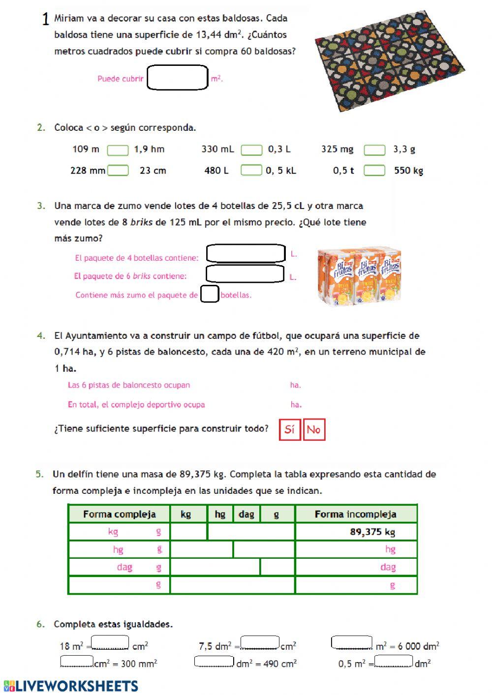 Longitud, masa, capacidad worksheet | Live Worksheets