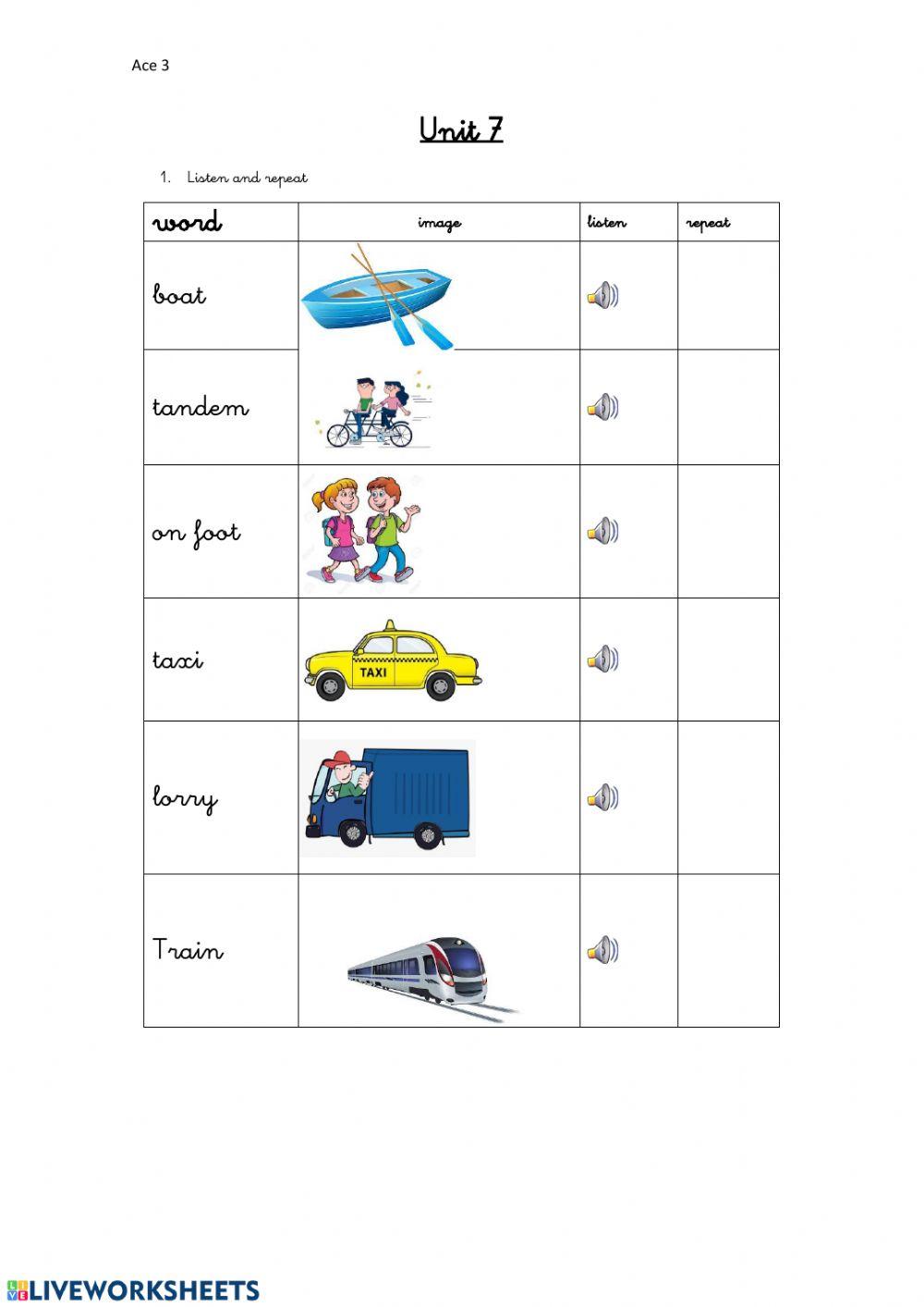 Transport online exercise | Live Worksheets
