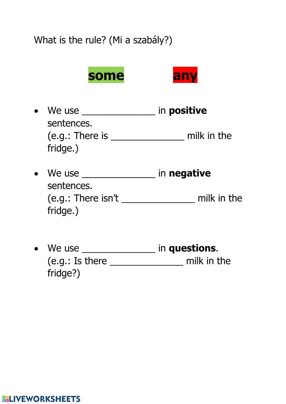 Some - any - rules worksheet | Live Worksheets