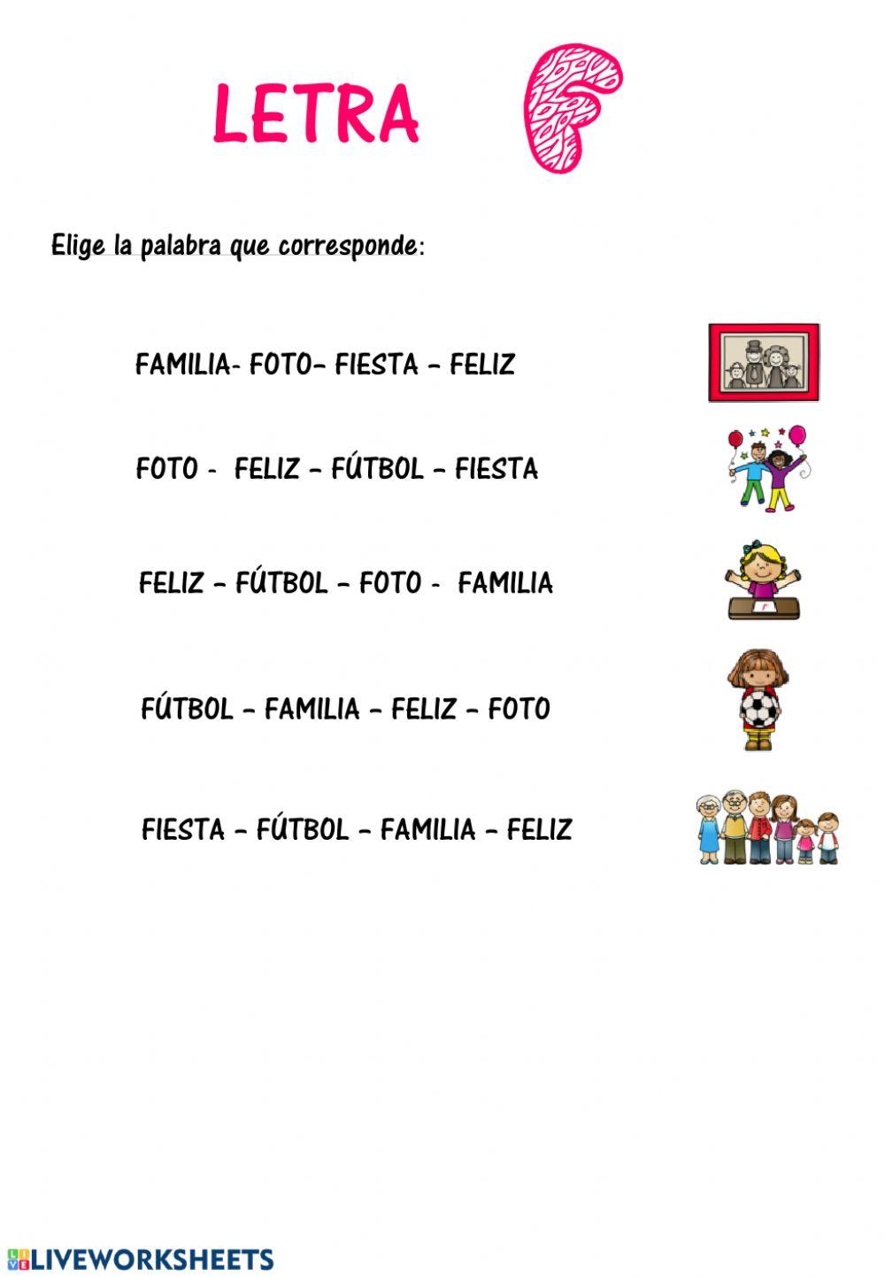 Letra F worksheet | Live Worksheets