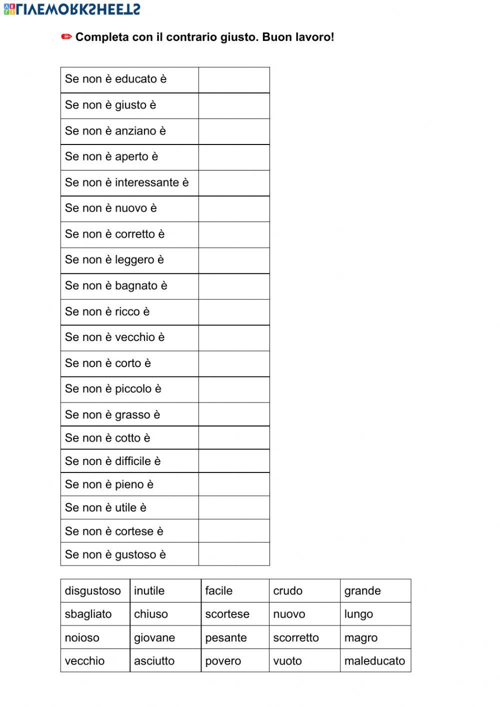 Scegli il contrario giusto worksheet | Live Worksheets