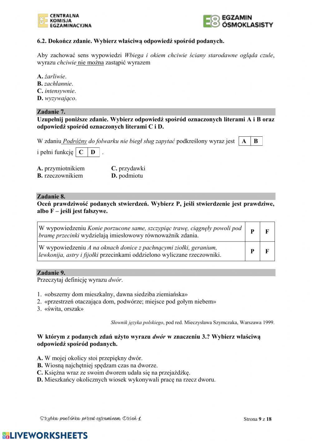 CKE Powtórka pr… | Free Interactive Worksheets | 68067