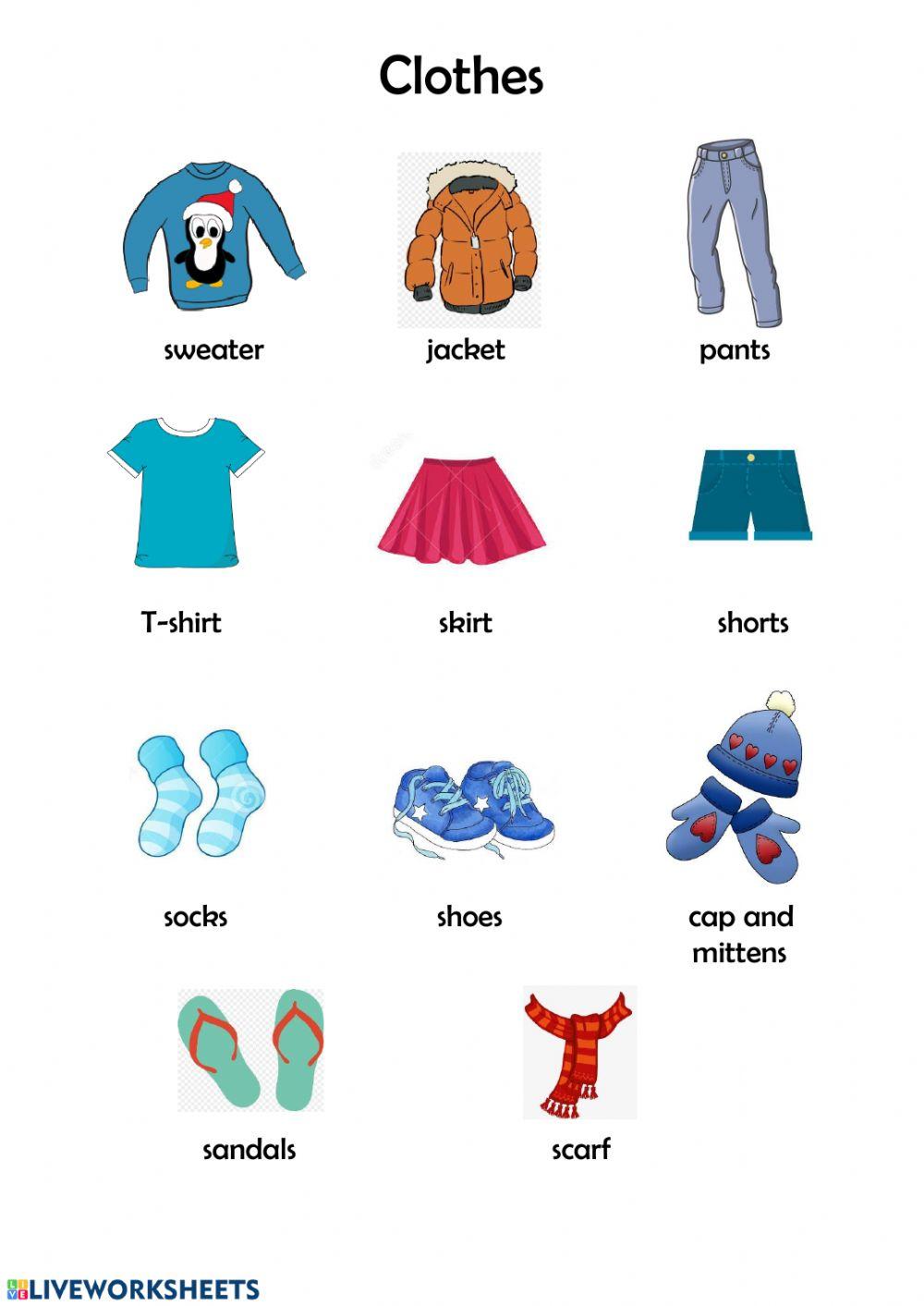 Clothes interactive worksheet for Grade 2 | Live Worksheets