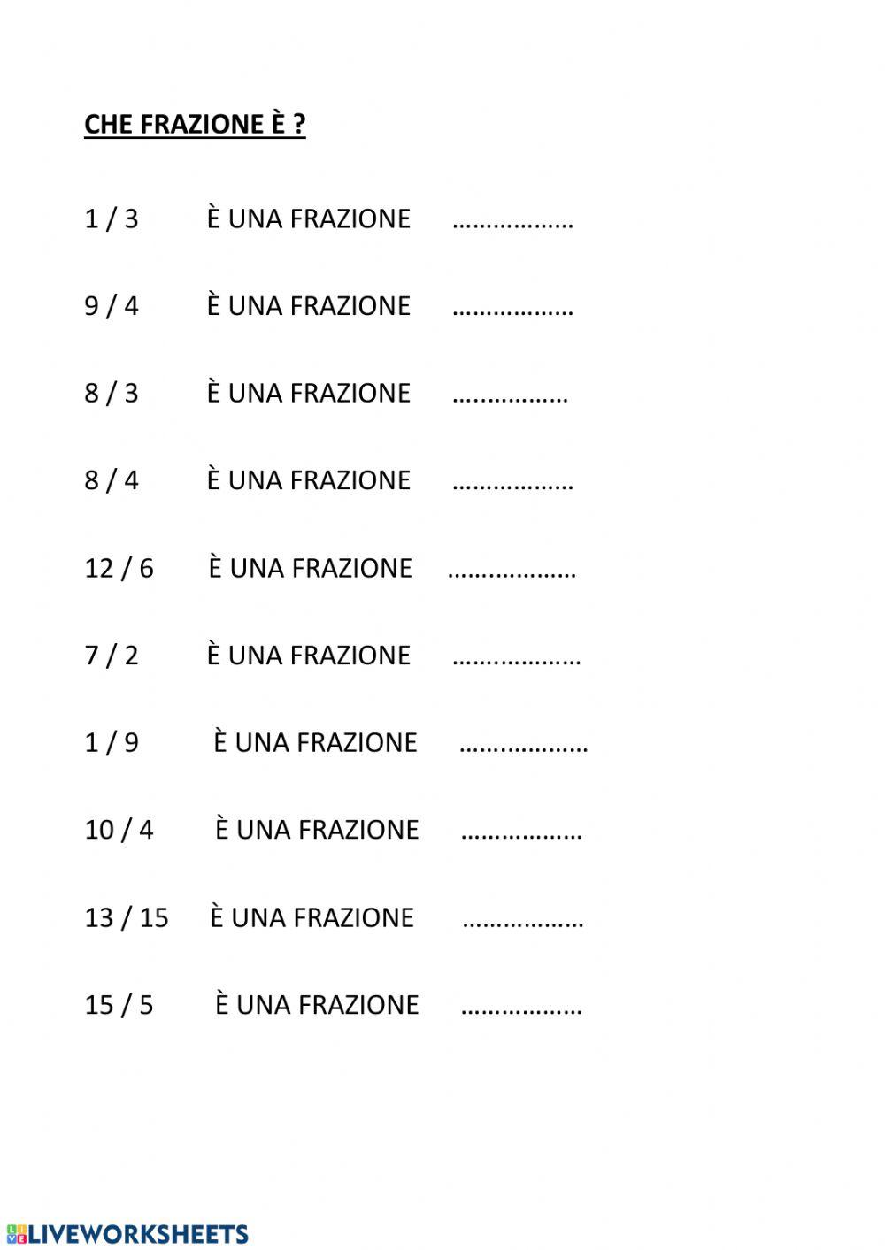 Frazioni proprie improprie e apparenti worksheet | Live Worksheets