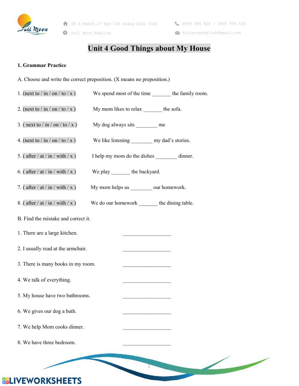 Unit 4-Good things about my house-Homework worksheet | Live Worksheets