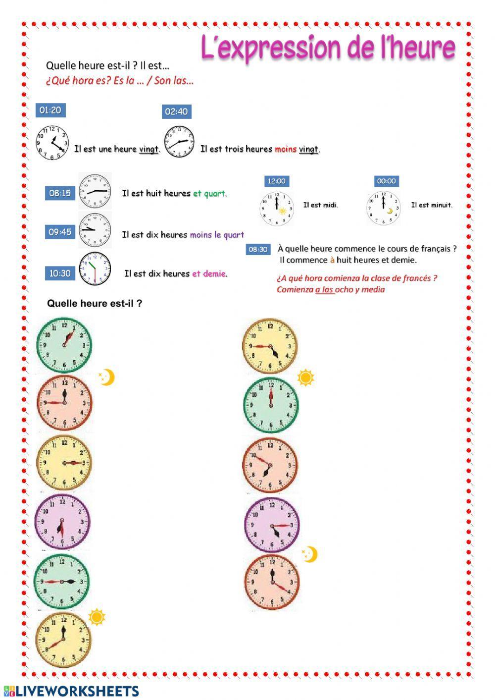 Quelle Heure Est-il? (1) Worksheet Live Worksheets, 56% OFF Quelle Heure Est-il? (1) Worksheet Live Worksheets, 56% OFF