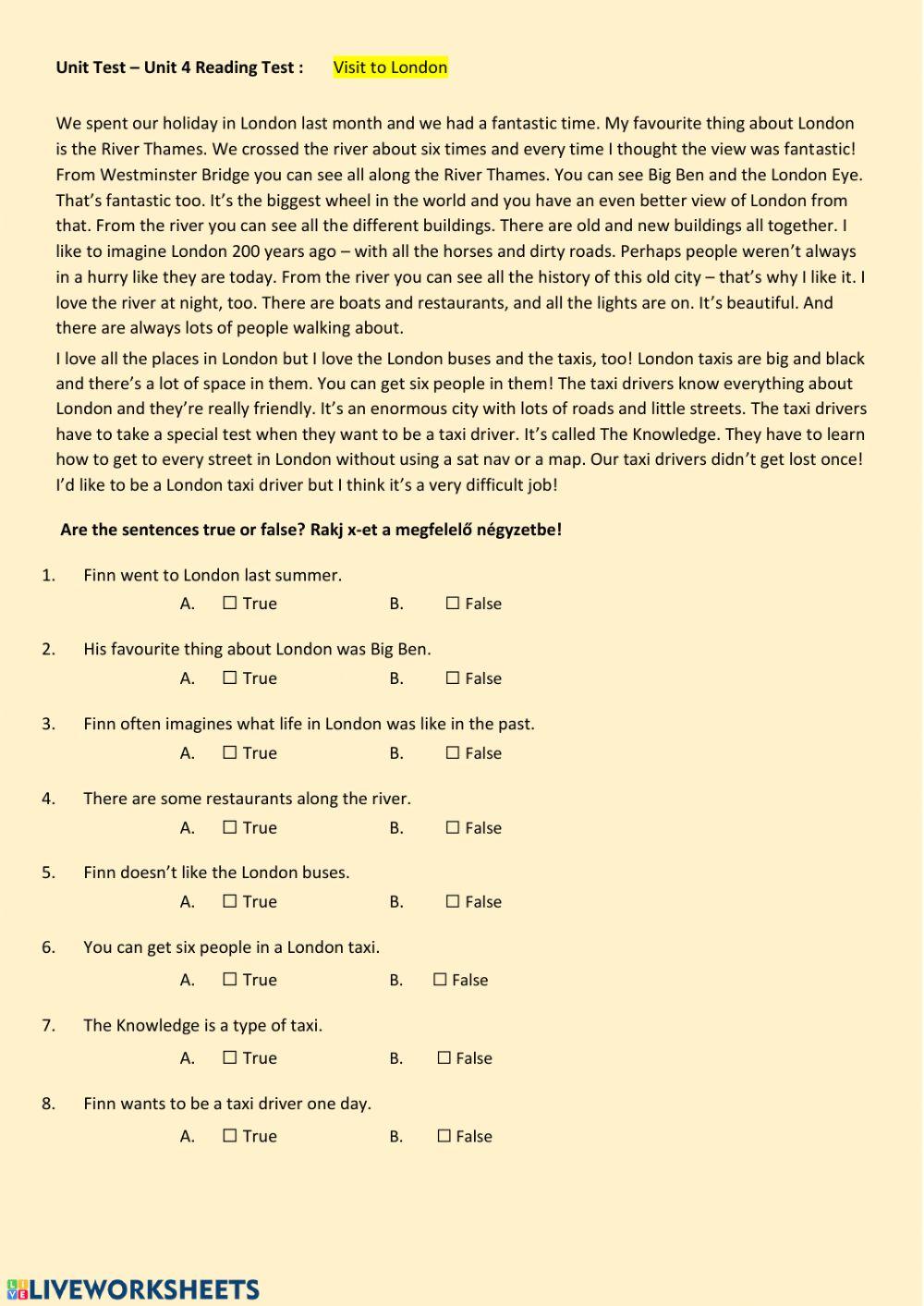 Pr3U4 Reading TEST worksheet | Live Worksheets