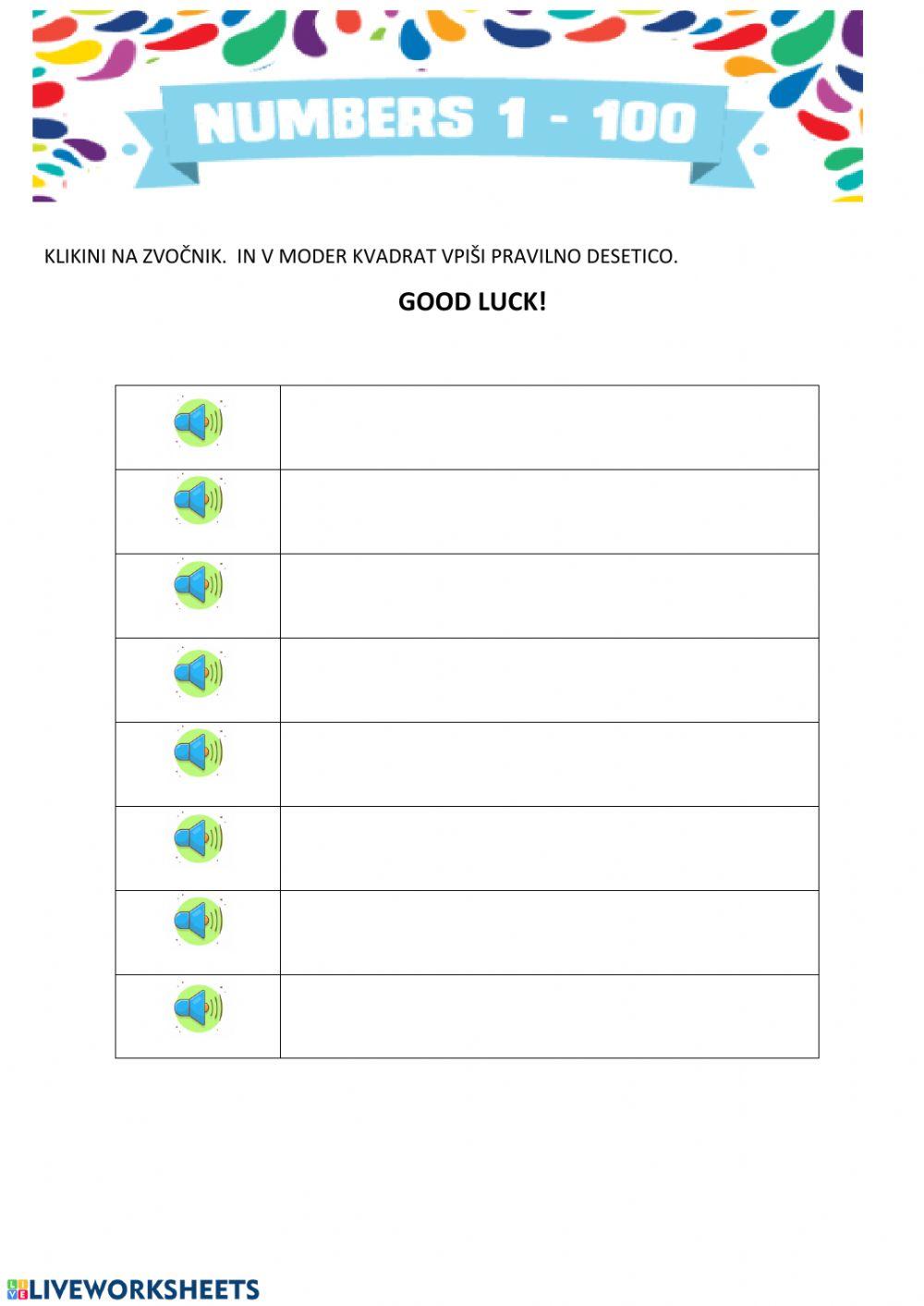 Numbers to 100 activity | Live Worksheets