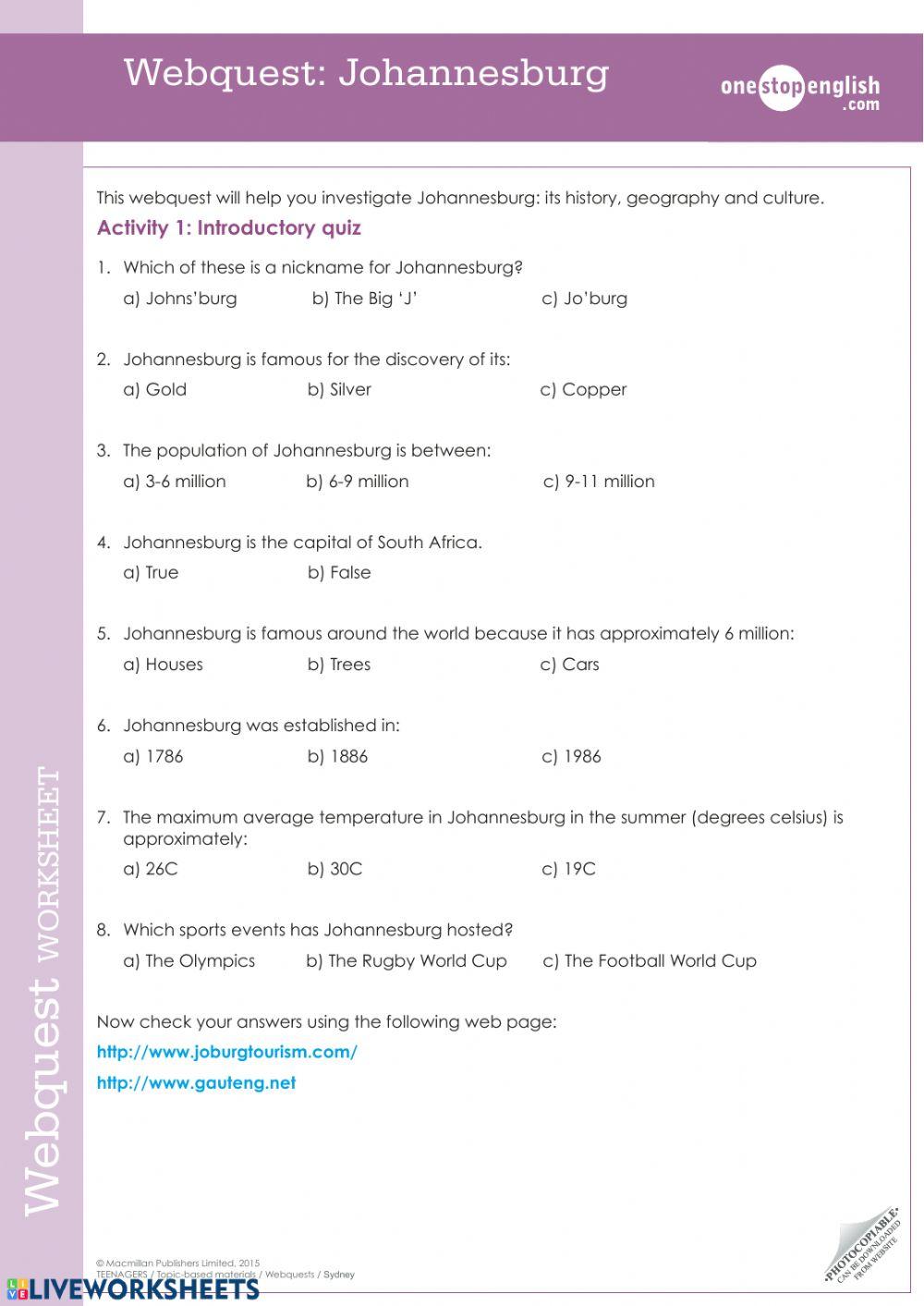 Webquest: Johan… | Free Interactive Worksheets | 5420474