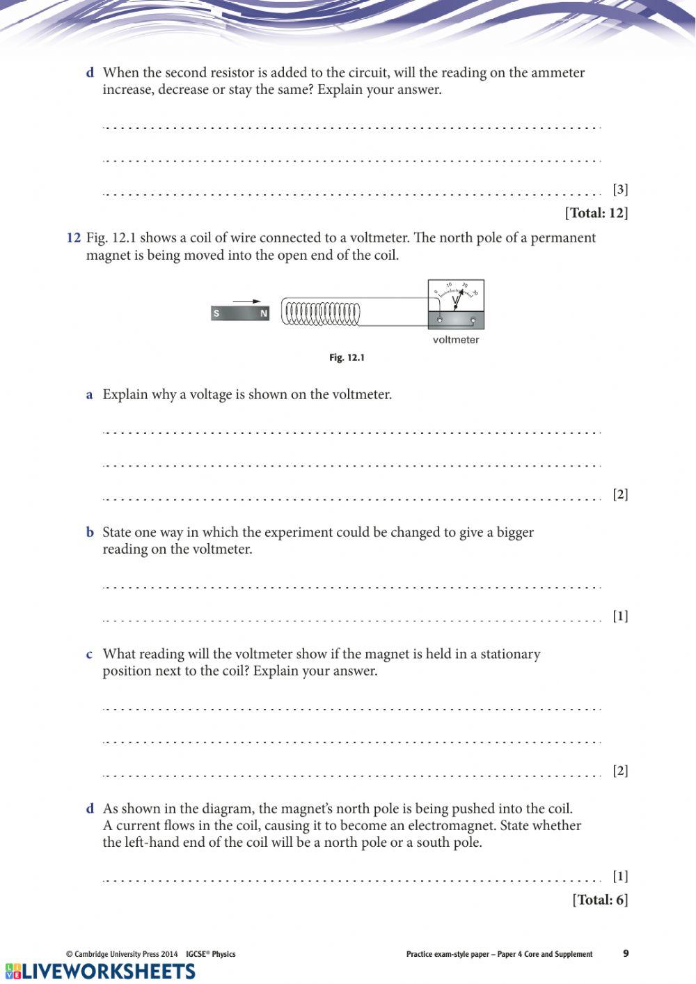IGCSE Physics Paper 4 Revision worksheet | Live Worksheets
