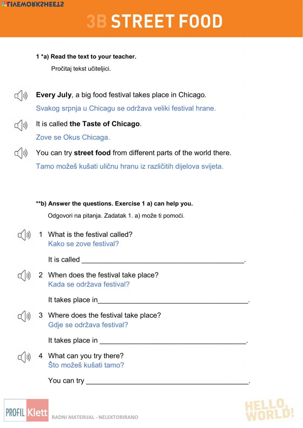 HW5-SEN-Unit3-Lesson 3B-Street food worksheet | Live Worksheets