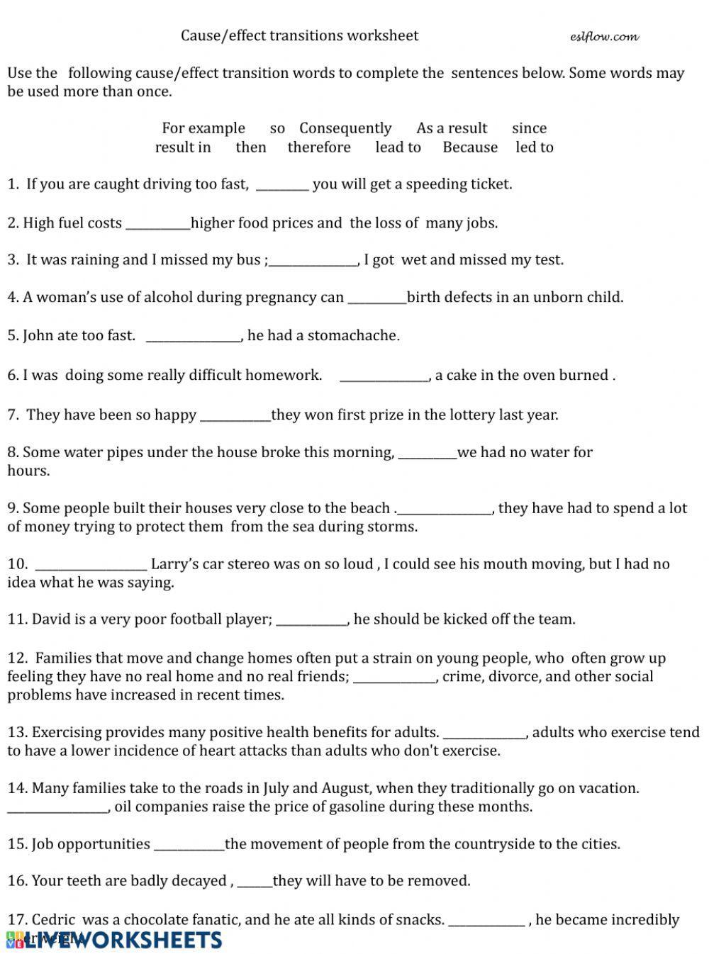 Connectors exercise | Live Worksheets