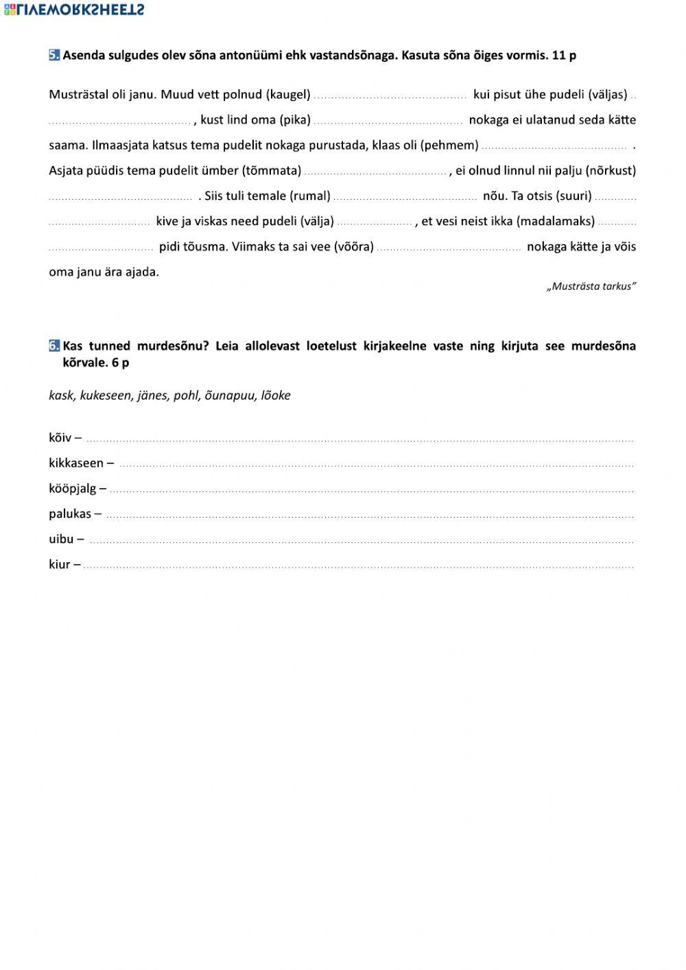 EK tasemetöö 1 | Free Interactive Worksheets | 5422387