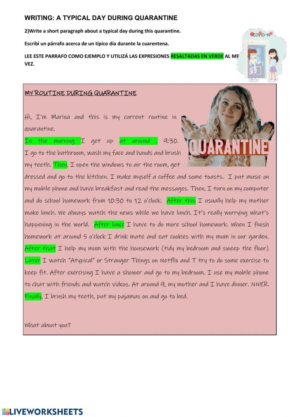 Routines in quarantine worksheet | Live Worksheets