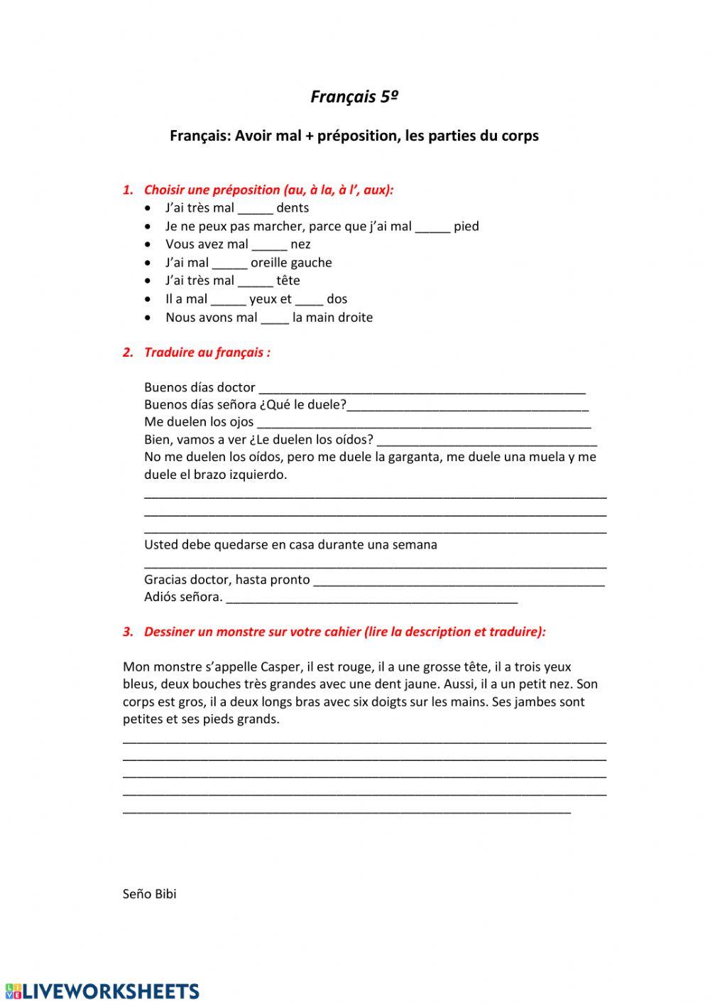 Le corps humain et les verbes worksheet | Live Worksheets