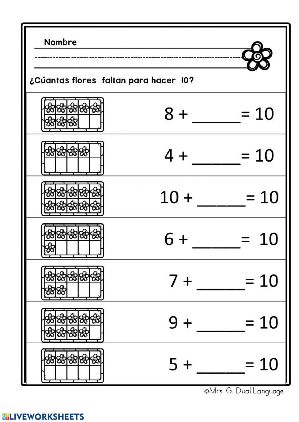 Suma 10 worksheet | Live Worksheets